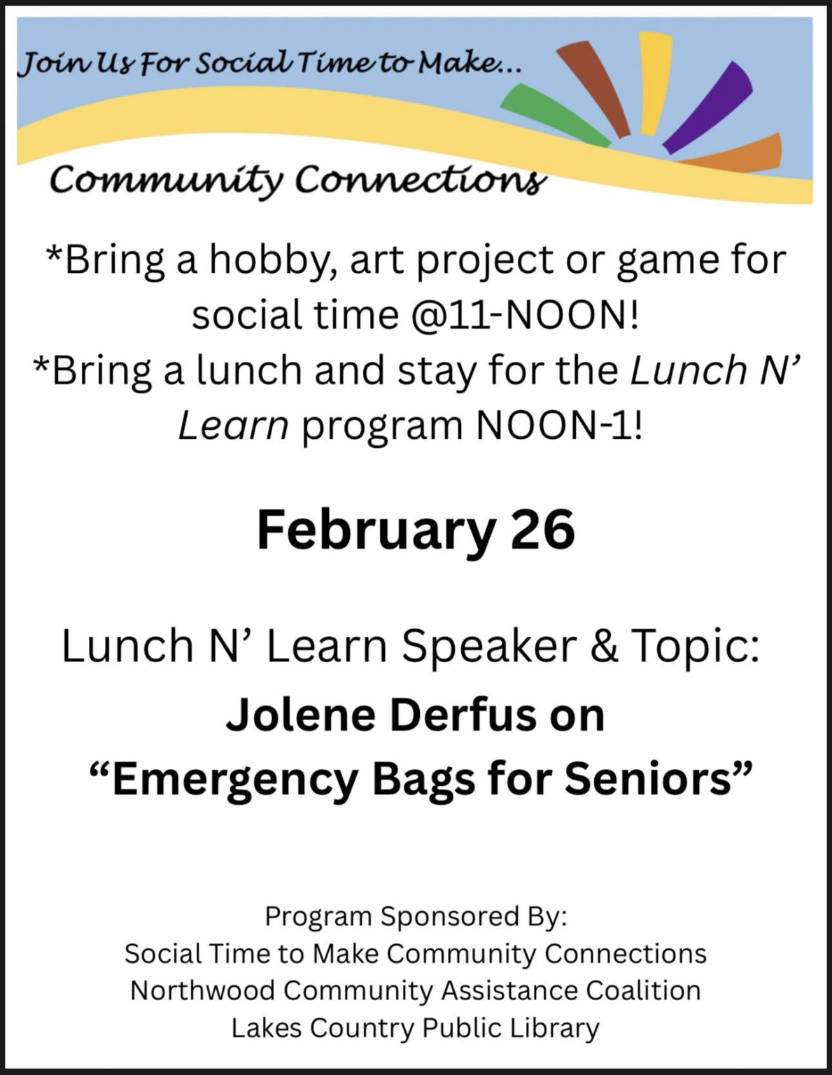 Lunch ‘N Learn - Topic: Emergency Bags for Seniors - Nicolet Express