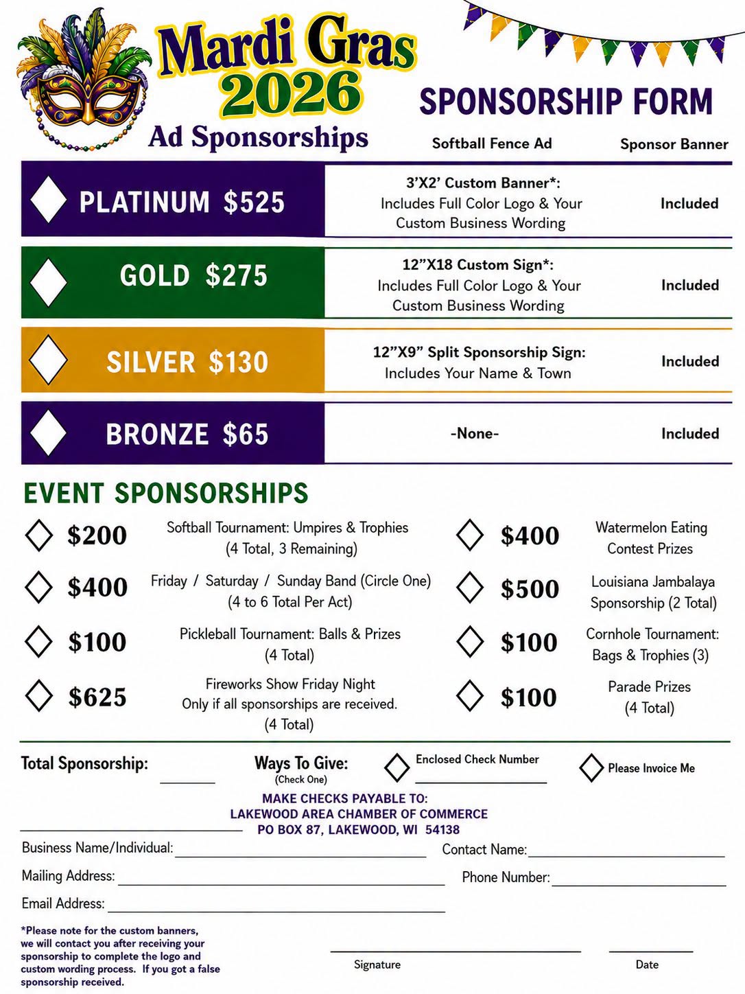 Lakewood Area Chamber Seeks Sponsors for Mardi Gras 2026 Fundraiser ...
